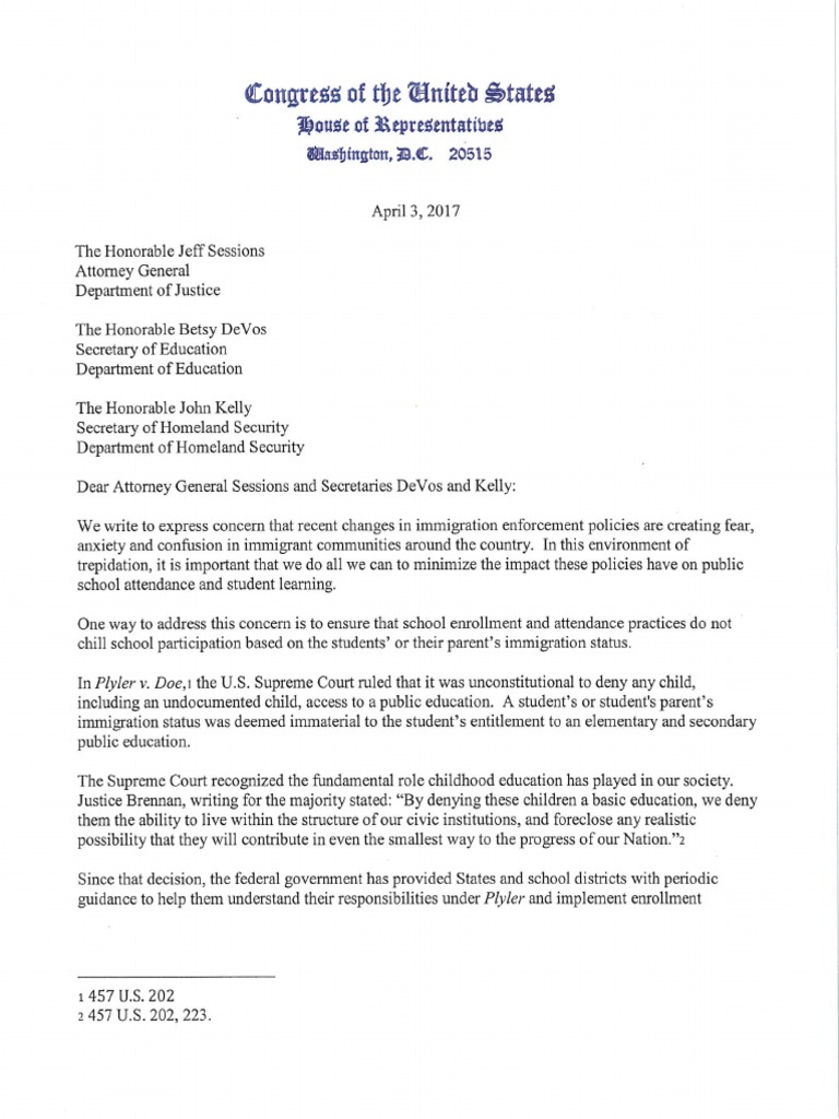 2017-04-03 Letter To Doj, Ed & Dhs | PDF