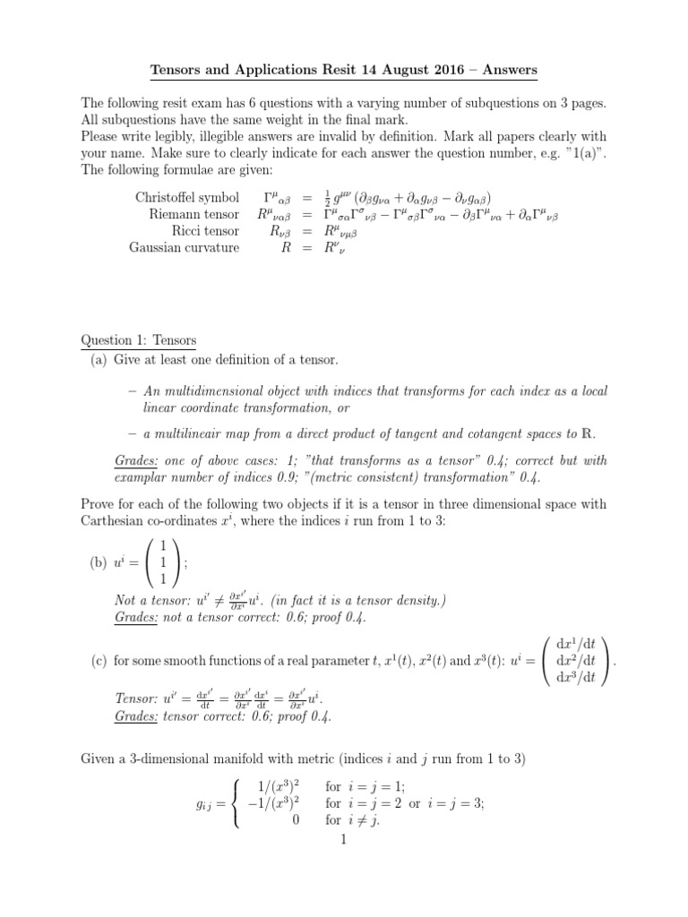Tensors and Applications Exam | PDF | Tensor | Geometry