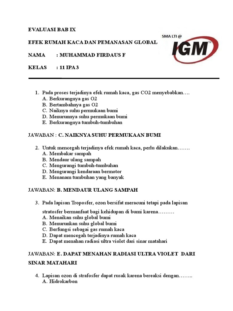 Soal-Soal Pemanasan Global Dan Efek Rumah Kaca Fisika | PDF