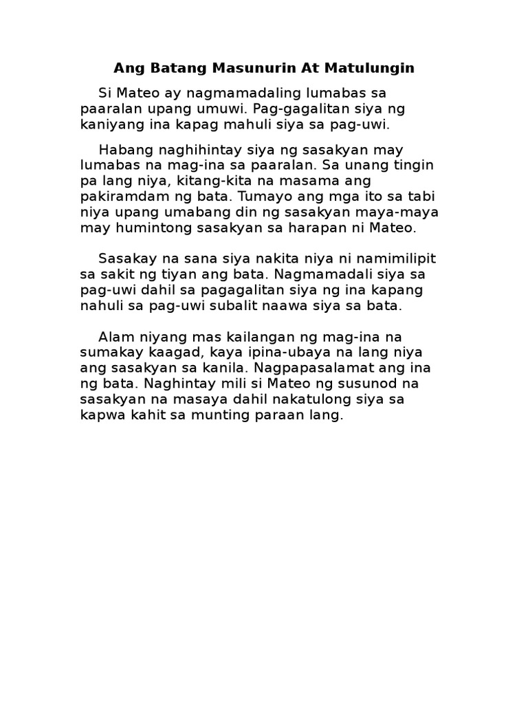Ang Batang Masunurin at Matulungin 2 | PDF
