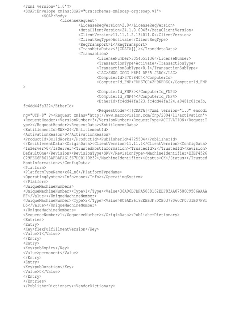 SOLIDWORKS License Activation XML | PDF | Data Serialization Formats | Xml
