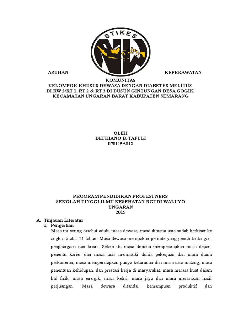 Asuhan Keperawatan Komunitas Dewasa Dengan DM ''Defriano'' | PDF