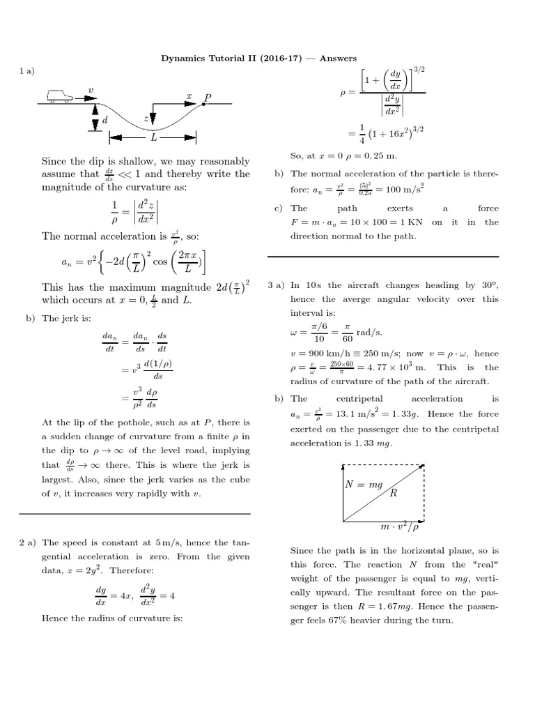Dynamics Tutorial II (2016-17) - Answers 1 A) : DZ DX | PDF ...