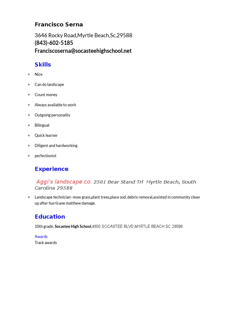 Landscape Technician Resume of Francisco Serna | PDF