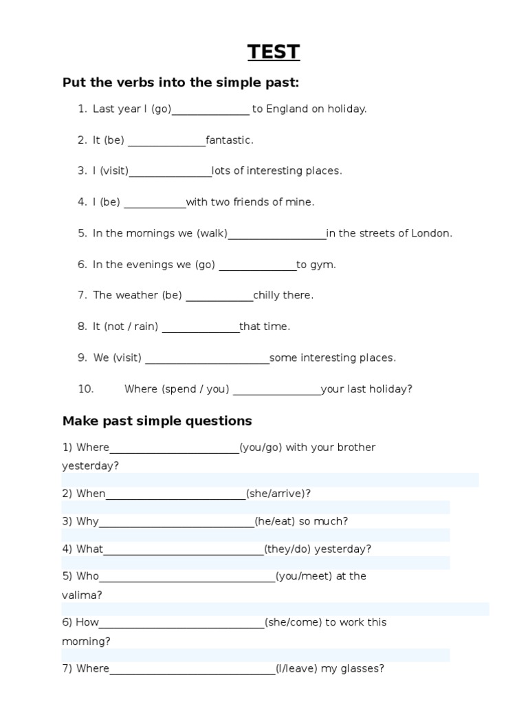Simple Past Tense Exercises | PDF