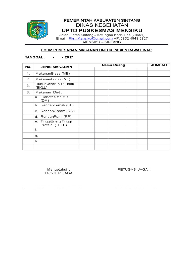 Form Pemesanan Makanan Pasien | PDF | Memasak, Makanan, & Anggur ...