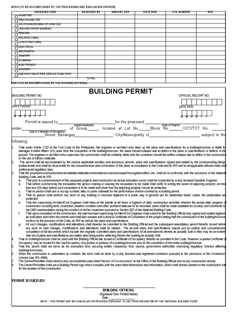 Building Permit (Back) - Revised As of - 2-21-2005 | PDF