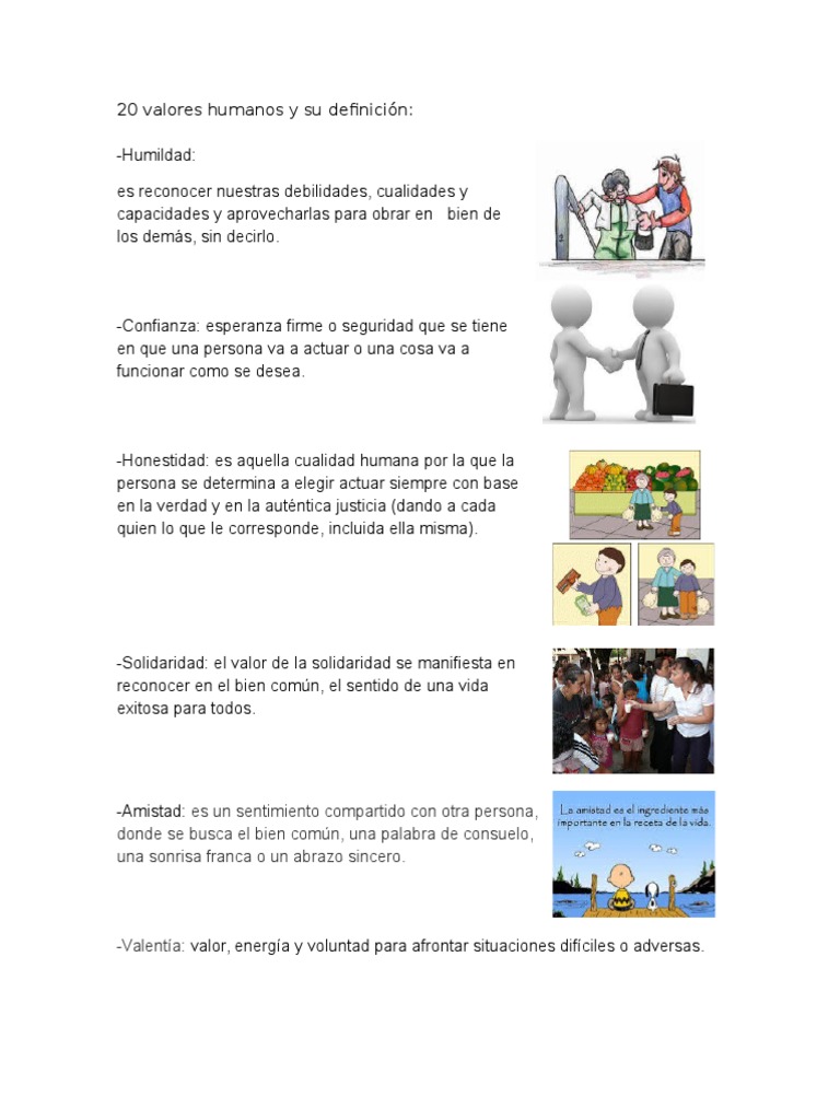 20 Valores Humanos y Su Definición | PDF
