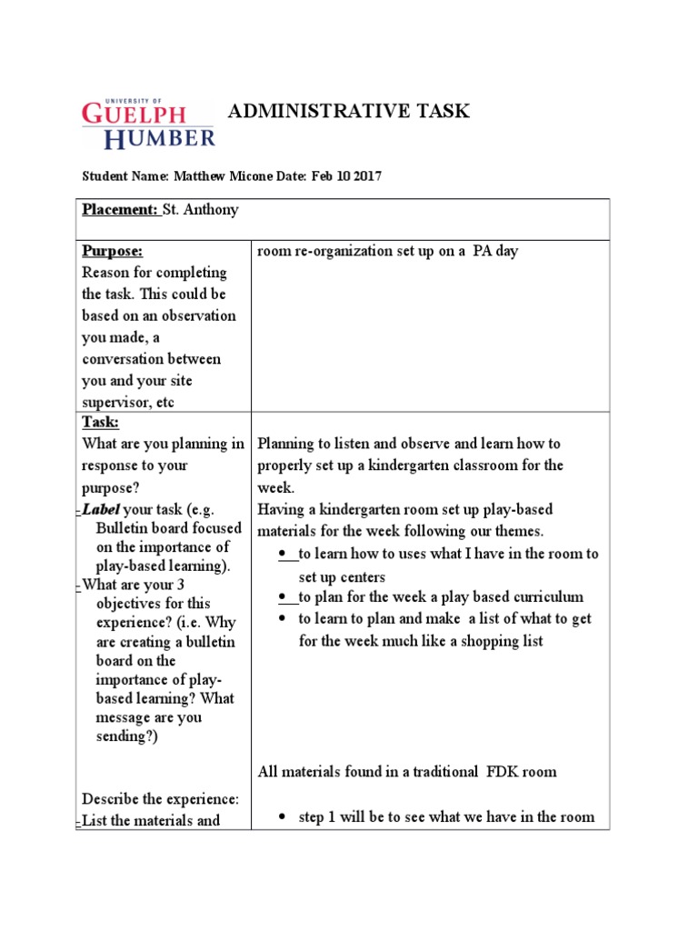Admin Task Form Feb 10 | PDF | Classroom | Learning