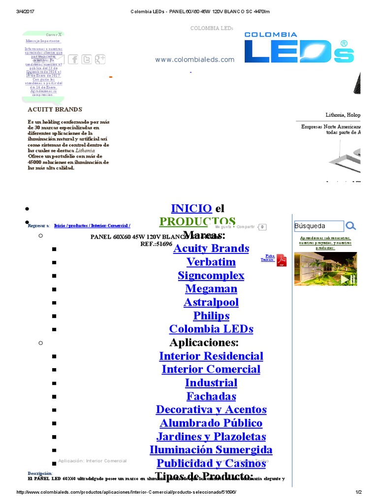 Colombia Leds - Panel 60x60 45w 120v Blanco SC 4470lm | PDF | Diodo ...
