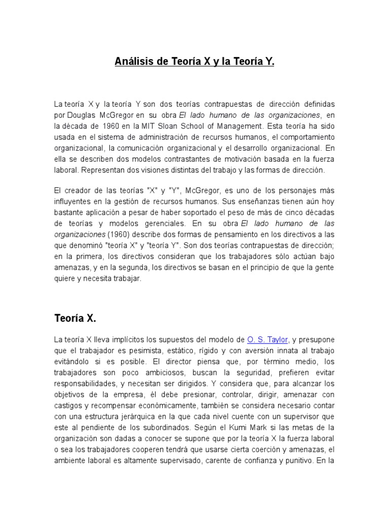 Análisis de Teoría X y La Teoría Y | Cognición | Sicología y ciencia ...