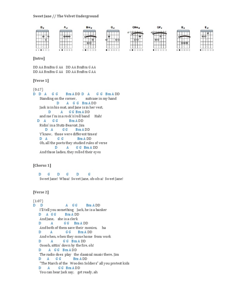 Sweet Jane - The Velvet Underground | PDF | Songs | Leisure