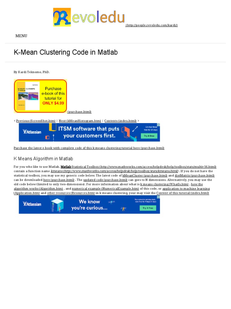 K-Means Clustering Tutorial - Matlab Code | PDF | Cluster Analysis ...