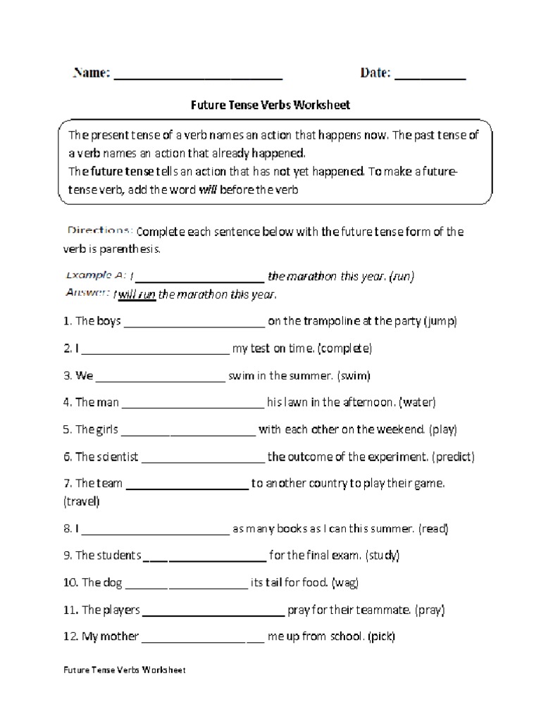 Future Tense Verbs 2 | PDF