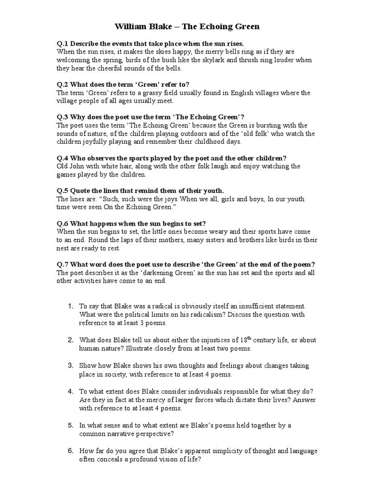 William Blake's "The Echoing Green | PDF | William Blake | Poetry