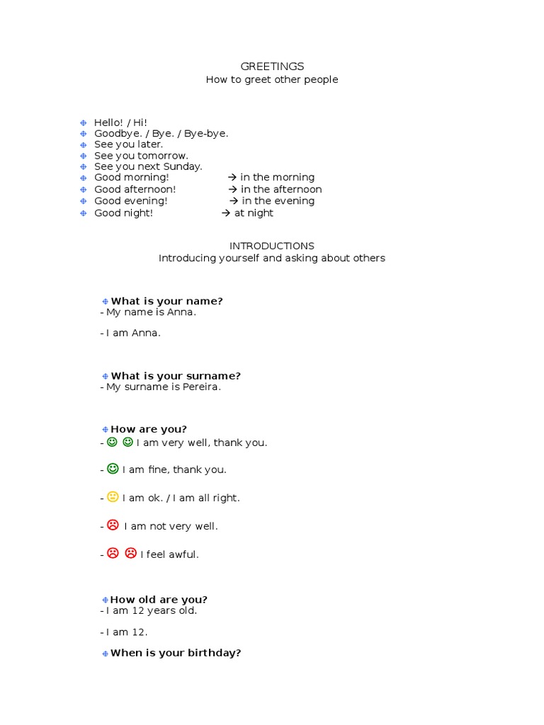 Greetings Worksheet | PDF