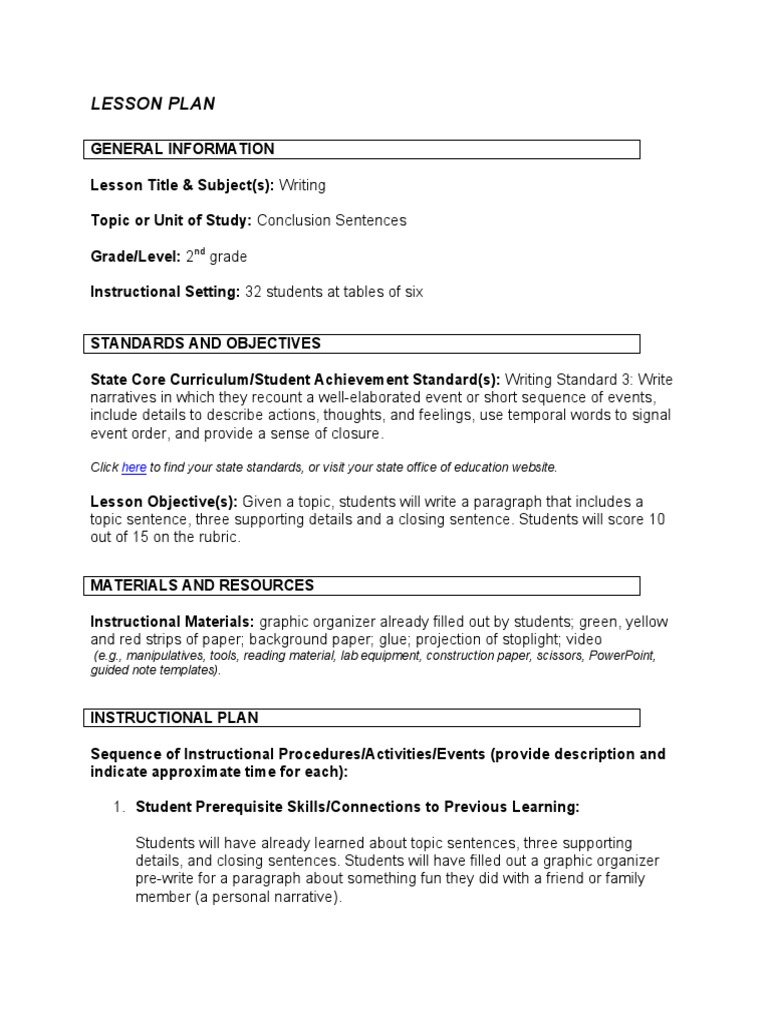 2nd Grade Conclusion Sentence Lesson | PDF | Lesson Plan | Pedagogy