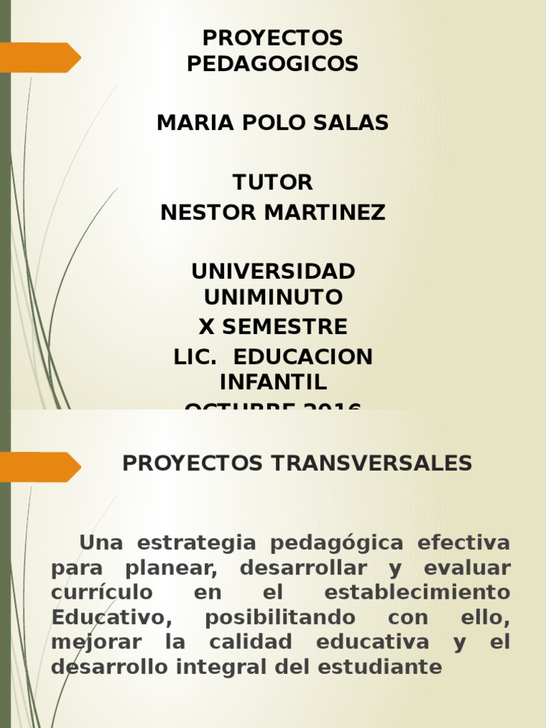 Diapositivas Proyectos Transversales | PDF | Jardín de infancia | Plan ...
