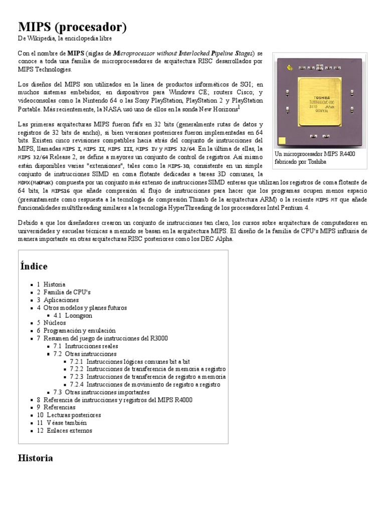 MIPS (Procesador) - Wikipedia, La Enciclopedia Libre | PDF | Conjunto de instrucciones de Mips ...