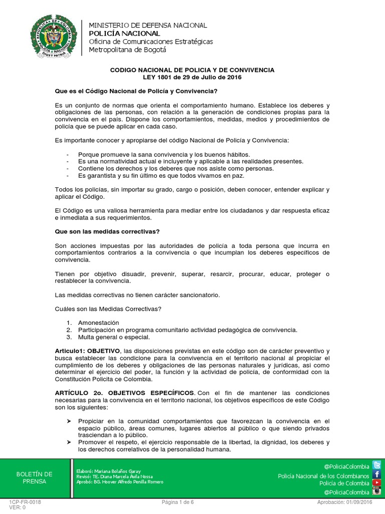 Resumen Codigo Nacional De Policia Pdf Policía Gobierno