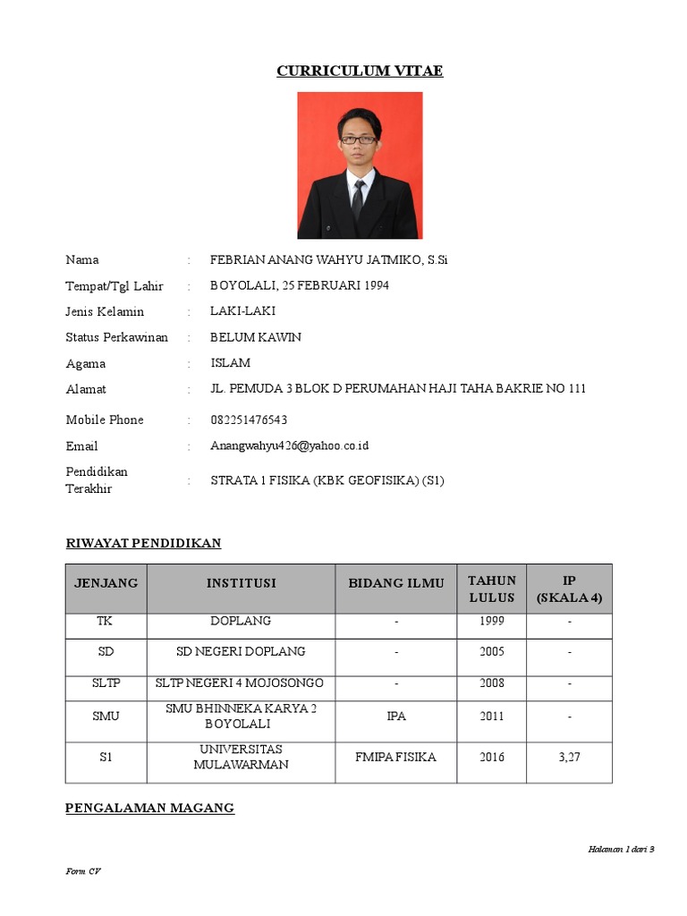 Curriculum Vitae - Febrian Anang | PDF