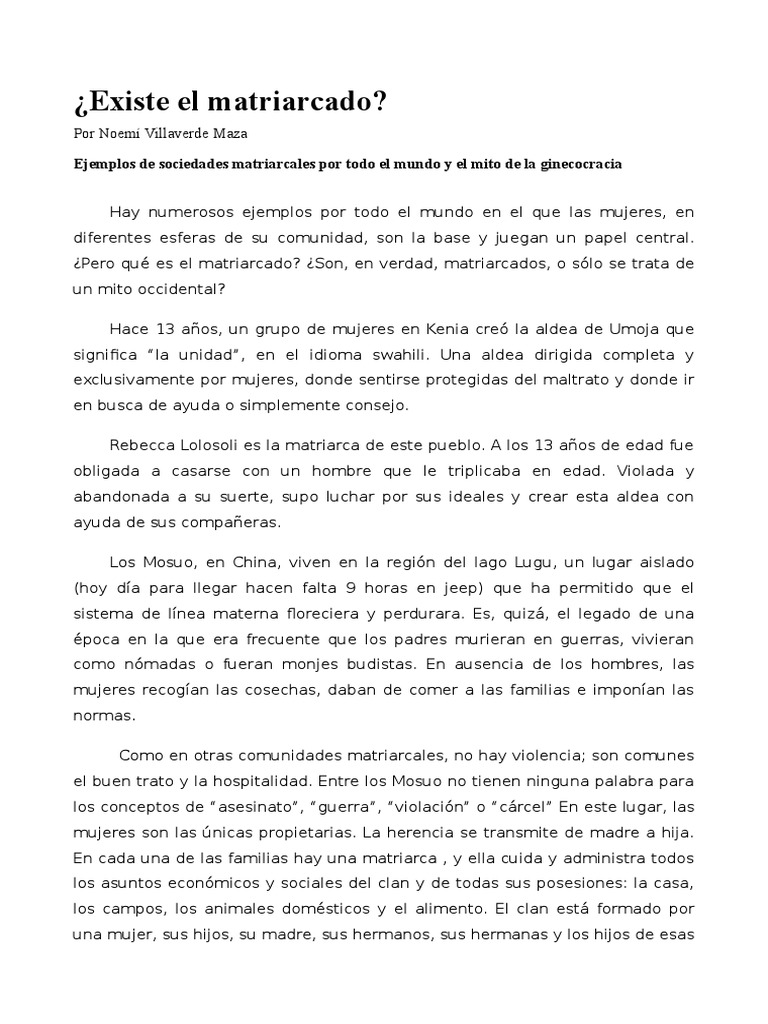 El Matriarcado | PDF | Matriarcado | Patriarcado