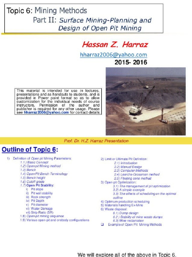 Surface Mining Planning and Design of Open Pit Mining(1)