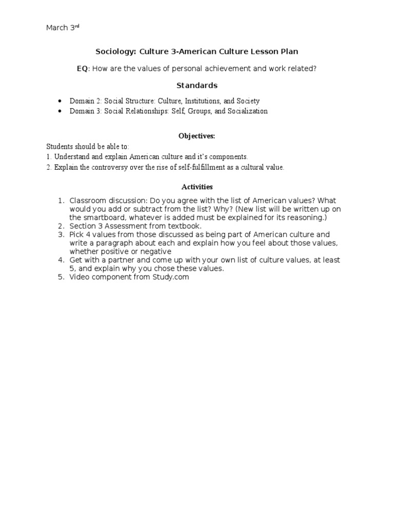 Culture 3-American Culture Lesson Plan | PDF Culture 3-American Culture Lesson Plan | PDF