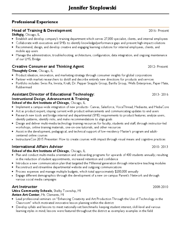 Steplowski Resume 0317 Web | PDF | Educational Technology | Cognition