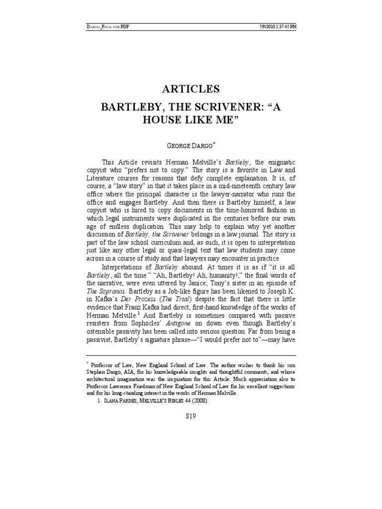 Dargo: BARTLEBY, THE SCRIVENER | Download Free PDF | Bartleby, The Scrivener | Herman Melville
