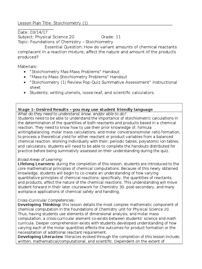 Lesson 7 | PDF | Stoichiometry | Educational Assessment