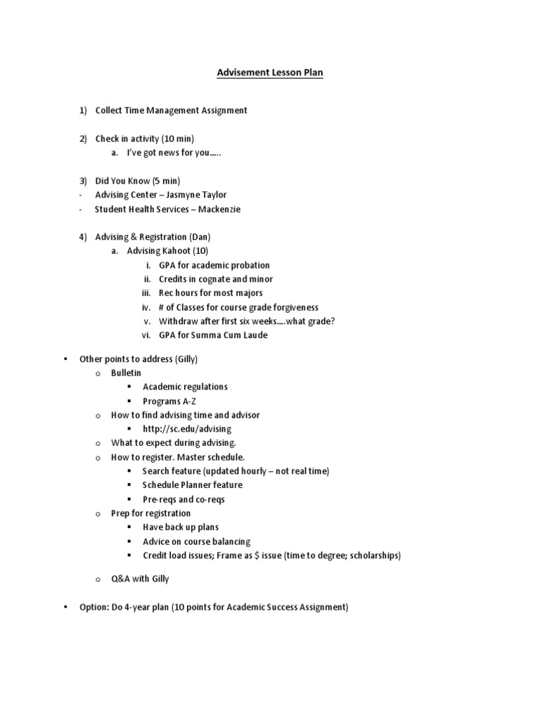 Sept 22 Advisement Lesson Plan Presentation Group Formation | PDF ...