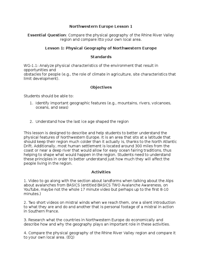 Northwestern Europe Lesson 1 | PDF