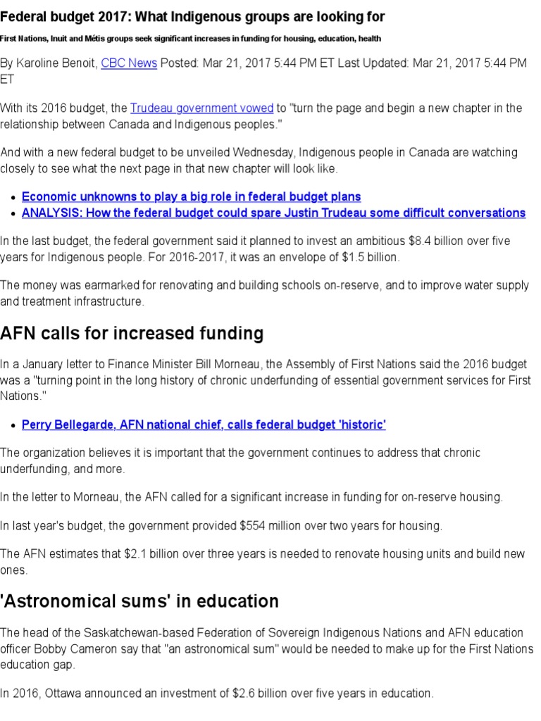 Federal Budget 2017 What Indigenous Groups Are Looking For - Indigenous ...
