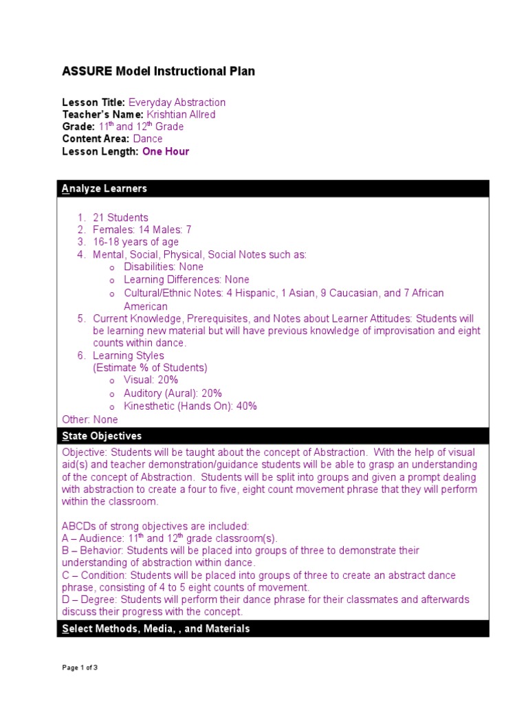 Abstraction Plan Assure Lesson Plan | PDF | Abstraction | Teachers