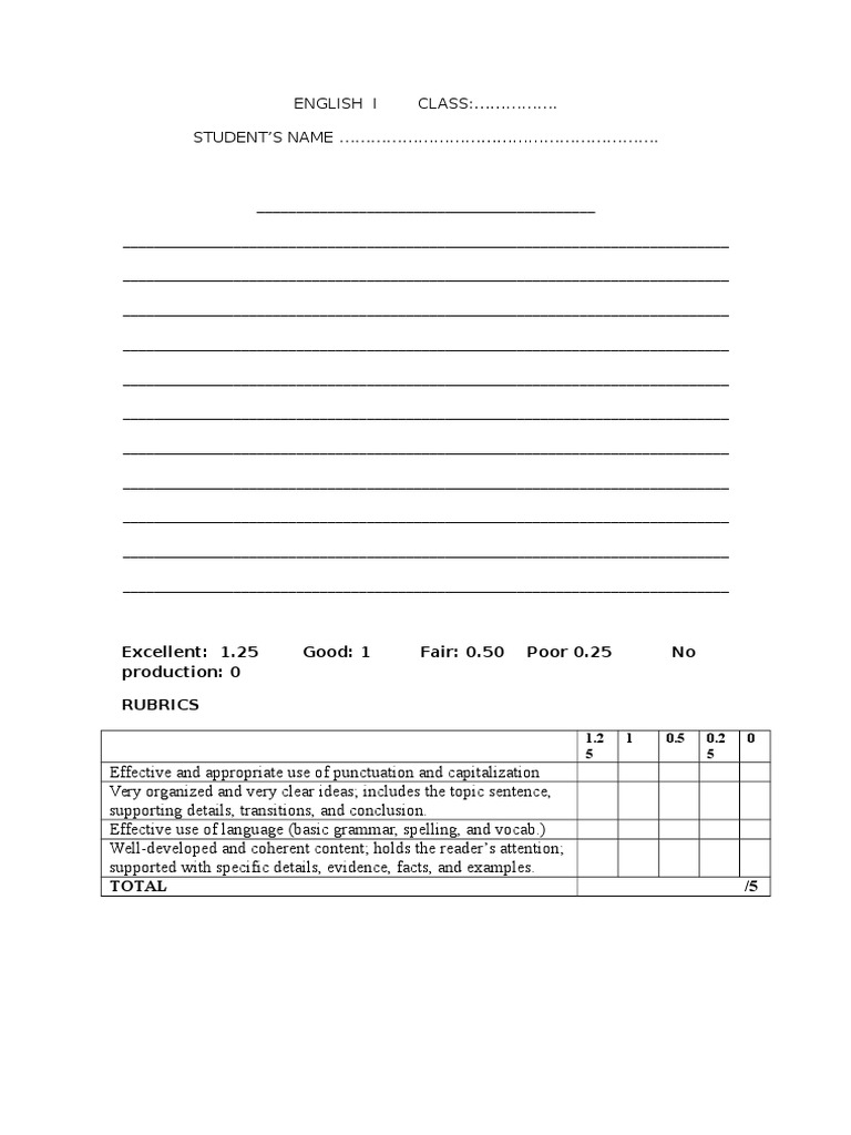 English I Grading Rubric Template | PDF | Foreign Language Studies