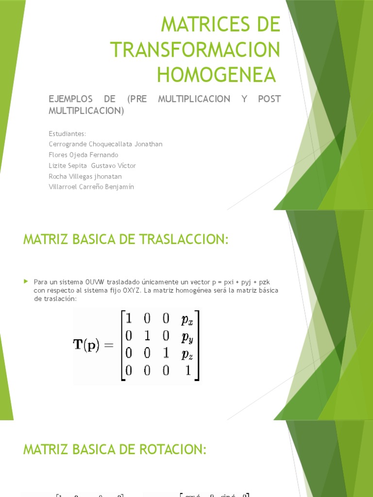 Ejemplosmatrices de Transformacion Homogenea Compuesta | Matriz ...