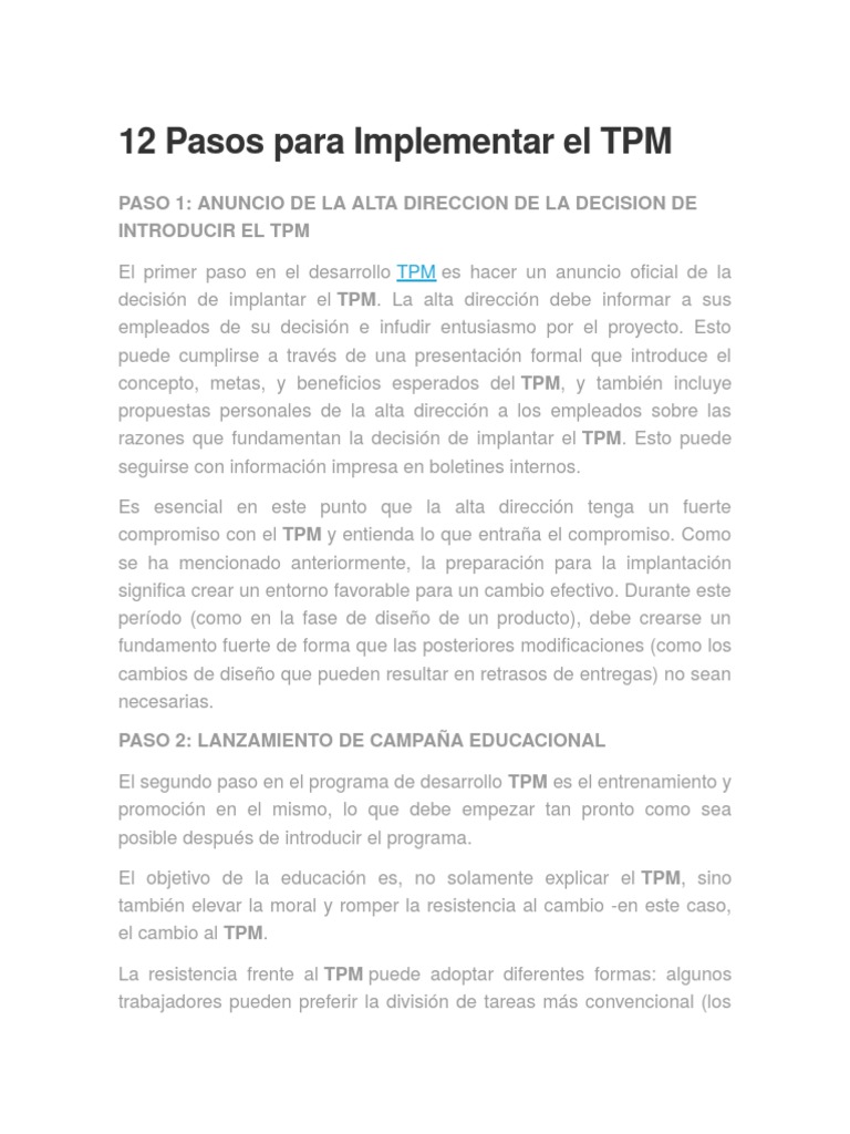 12 Pasos para Implementar El TPM | PDF | Ingeniería | Calidad (comercial)