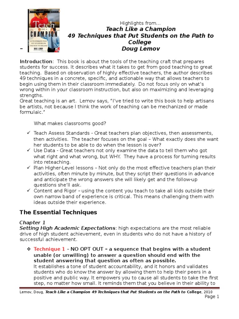 Teach Like A Champion Notes | PDF | Reinforcement | Question