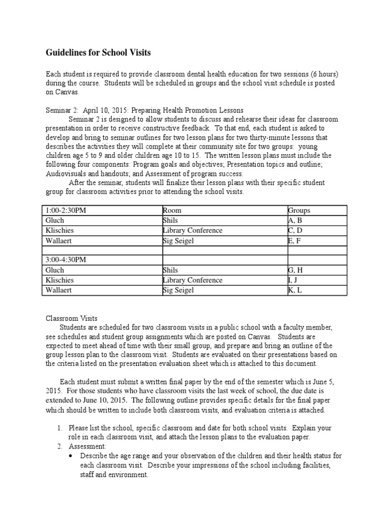 Guidelines for School Visits: A Comprehensive Evaluation of Dental ...