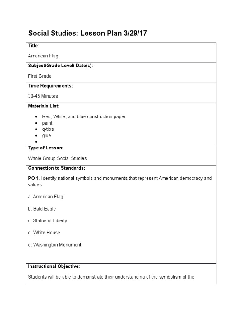 First Grade American Flag Lesson Plan | PDF | Flag Of The United States ...