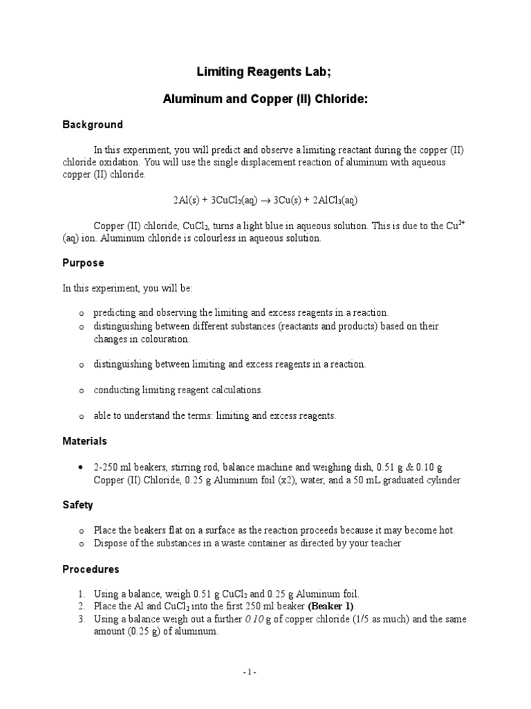Limiting Reagents Lab | PDF | Chemical Reactions | Chemistry