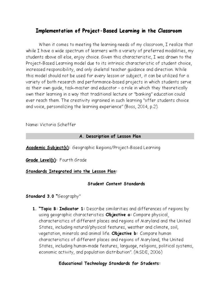 Project-Based Learning Lesson Plan | PDF | Project Based Learning ...