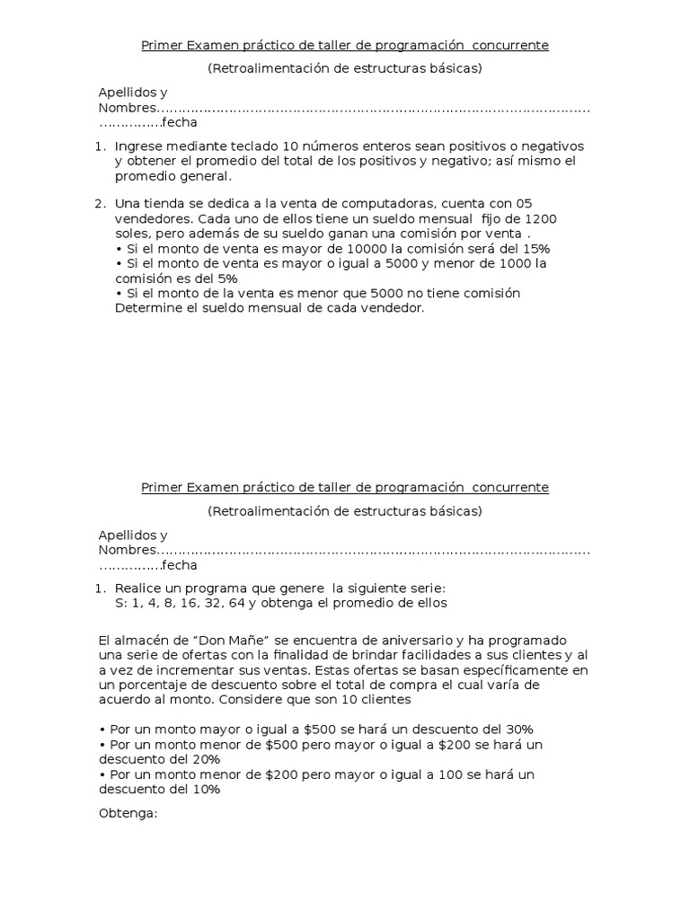 Primer Examen Práctico de Taller de Programación Concurrente | PDF