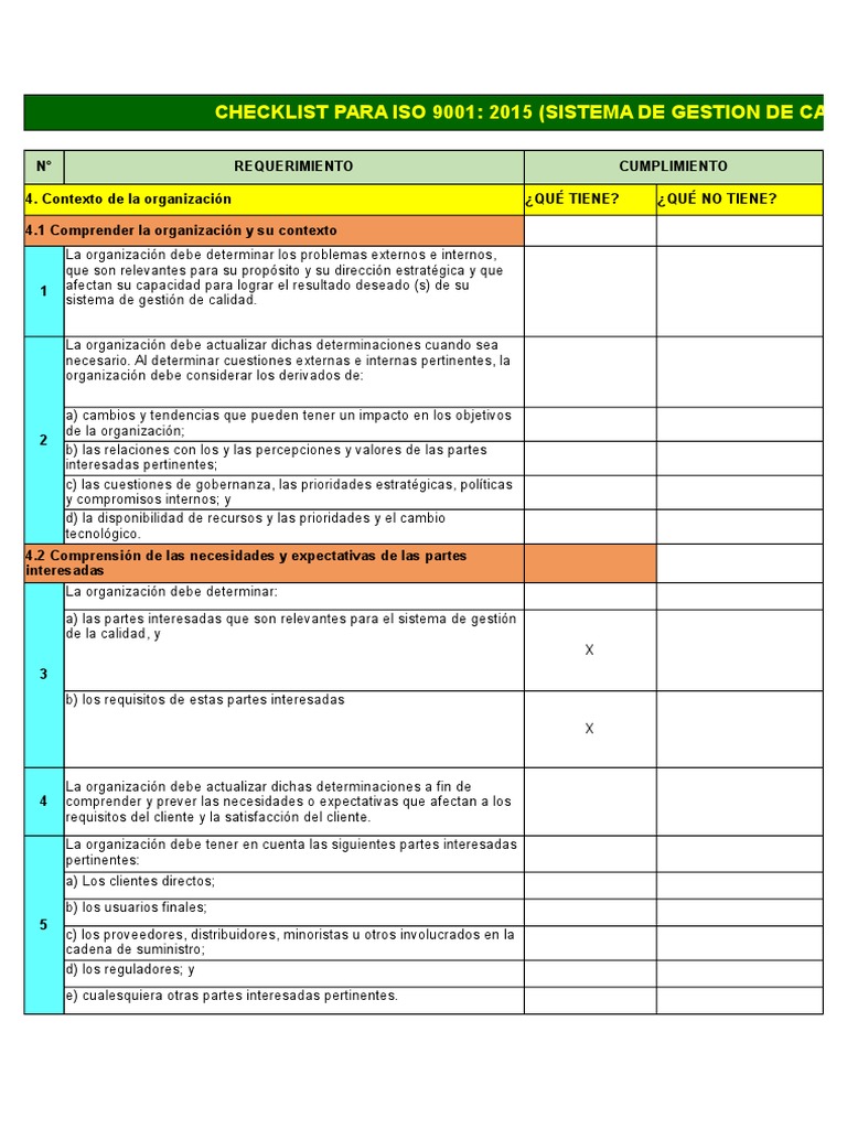 Check List Iso 9001-2015 | Descargar gratis PDF | Gestión de la calidad ...