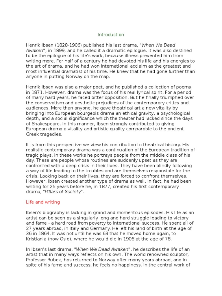 Henrik Inbsen Impact On 20th Century Drama | PDF | Henrik Ibsen | A ...