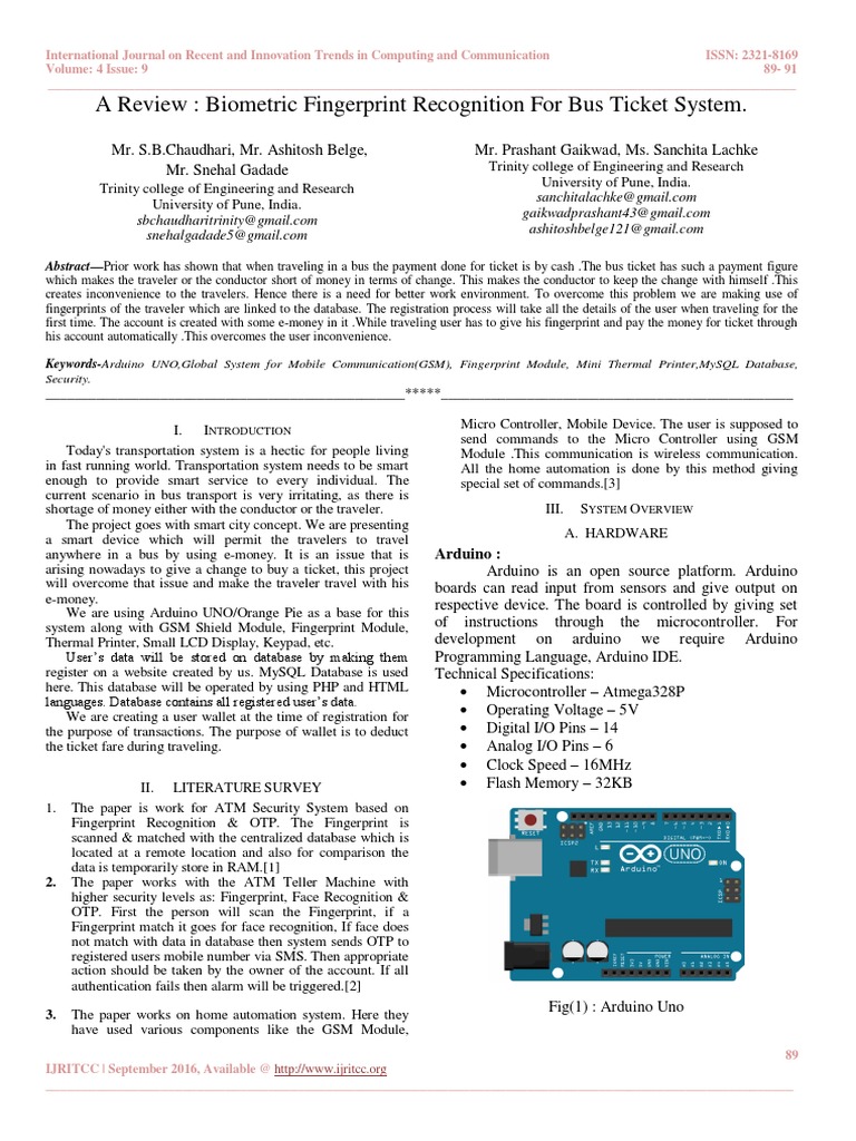 A Review: Biometric Fingerprint Recognition For Bus Ticket System | PDF