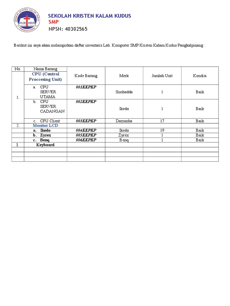 Daftar Inventaris Lab - Komputer | PDF
