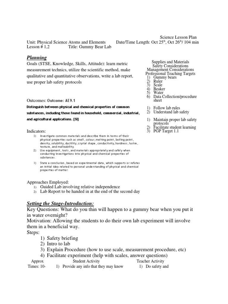 Gummy Bear Lab Lesson | PDF | Chemical Substances | Experiment
