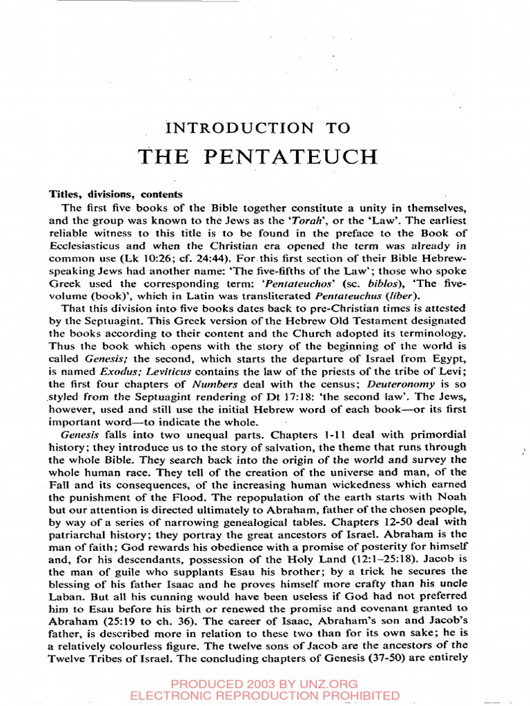 Overview of the Pentateuch | PDF | Torah | Book Of Genesis